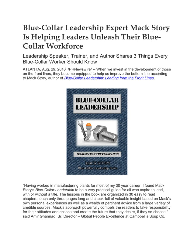 Blue-Collar Leadership Press Release | PDF