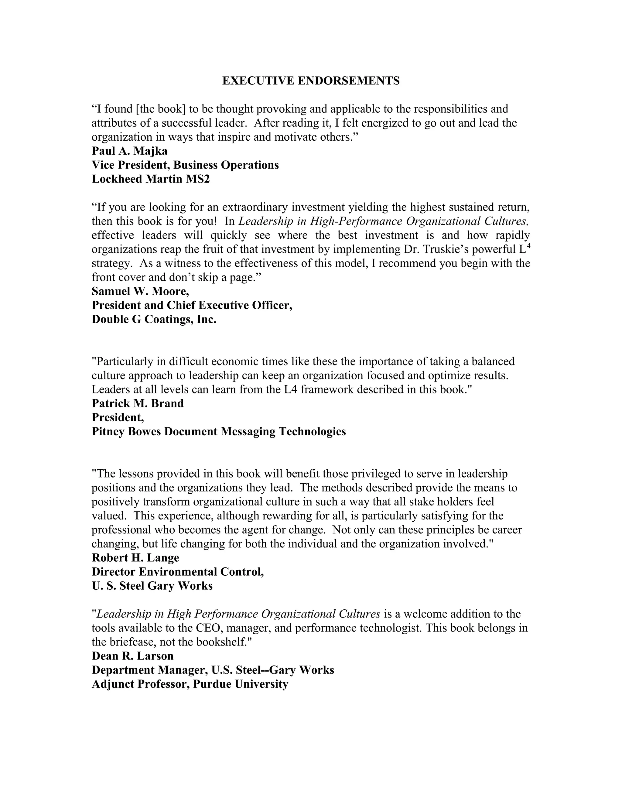 EXECUTIVE ENDORSEMENTS | DOC