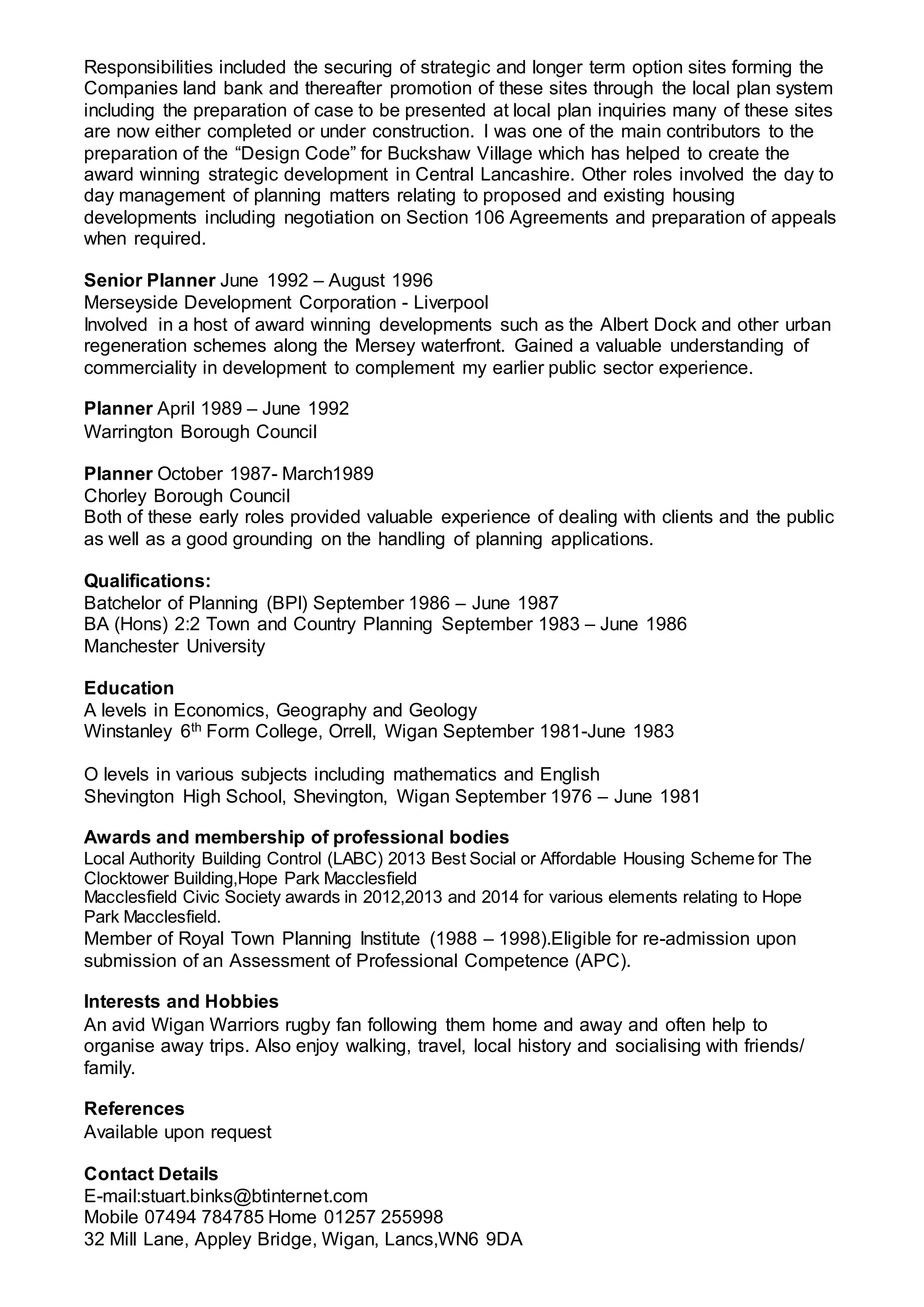 Stuart Binks CV | DOCX