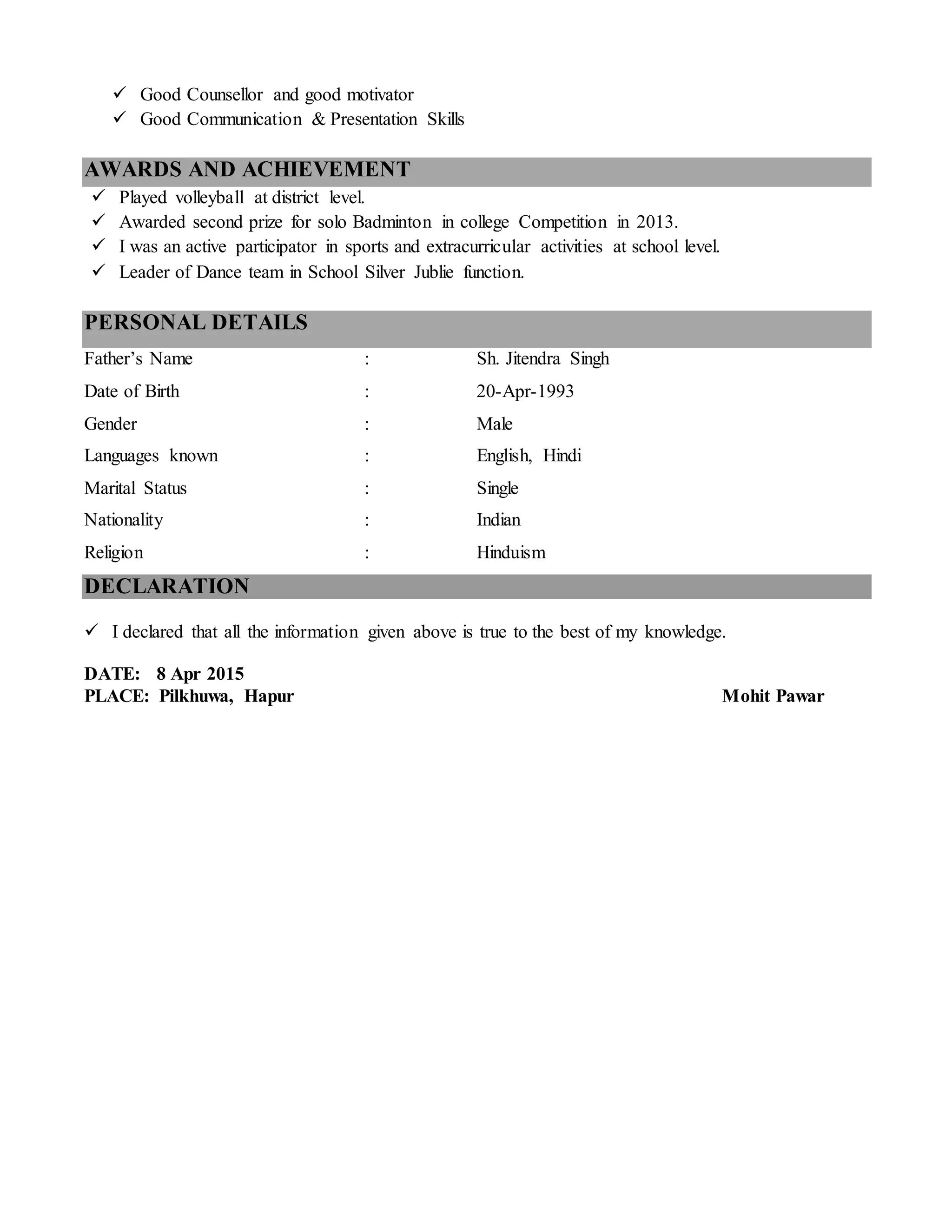 Mohit Resume Pdf