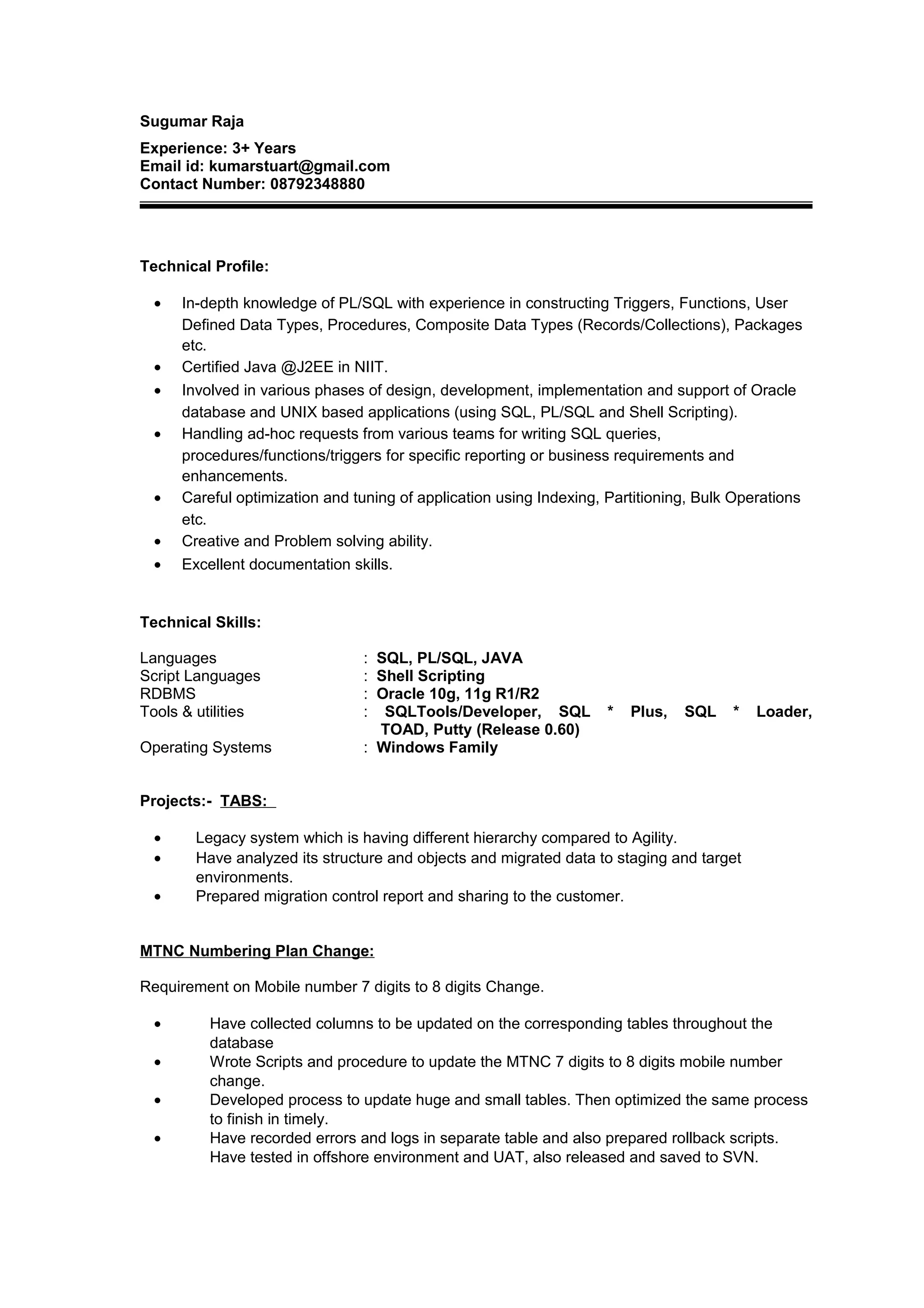 Sugumar_raja_3exp_Plsql_profile | PDF