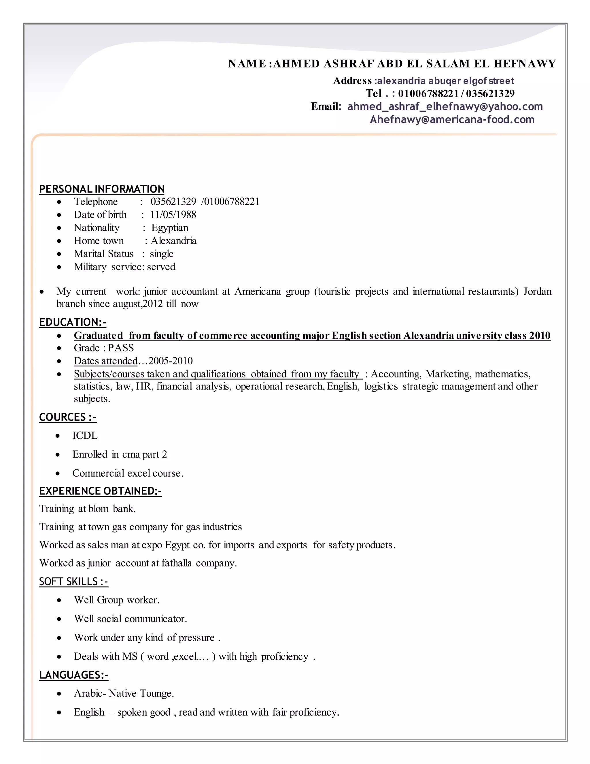 ahmed ashraf cv | PDF