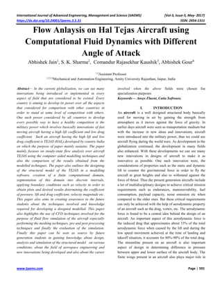 Flow Anlaysis on Hal Tejas Aircraft using Computational Fluid Dynamics with Different Angle of ...