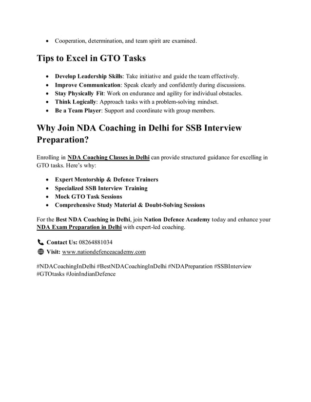 GTO Tasks in SSB Interview – A Complete Guide | PDF