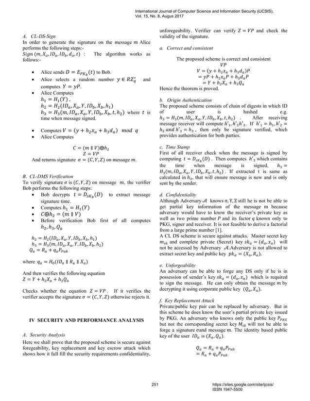 A New Pairing Free ID Based Certificate Less Digital Signature (CL-DS) Scheme Using Elliptic ...