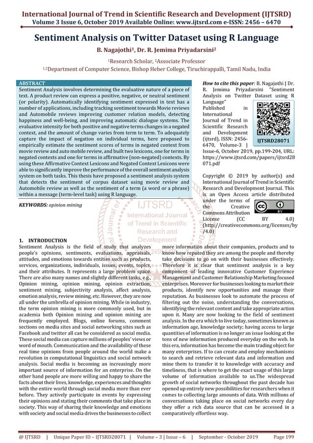 Sentiment Analysis On Twitter Dataset Using R Language Pdf