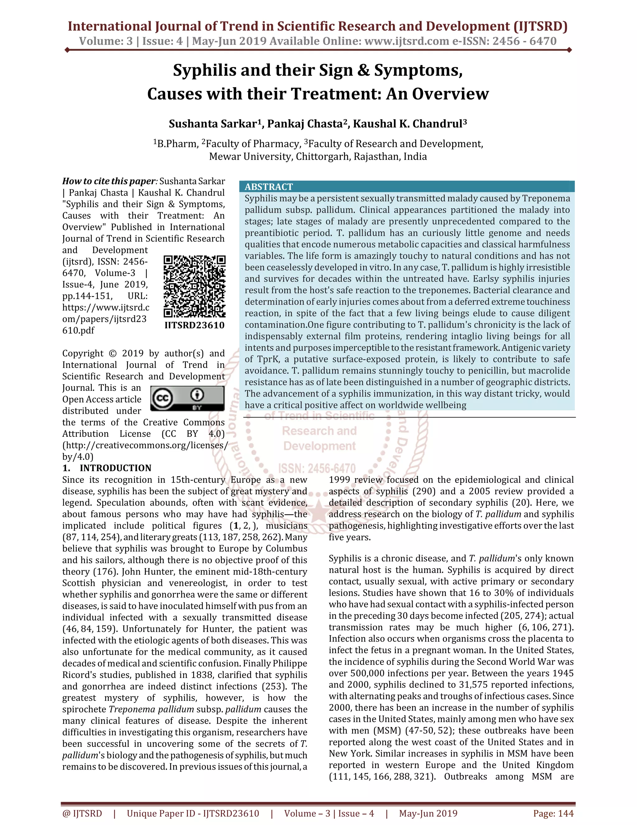 Syphilis and their Sign and Symptoms, Causes with their Treatment An ...