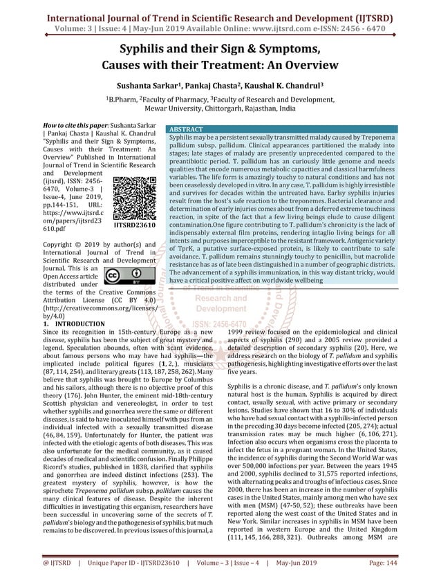 Syphilis and their Sign and Symptoms, Causes with their Treatment An ...