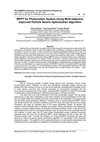 MPPT for Photovoltaic System Using Multi-objective Improved Particle ...