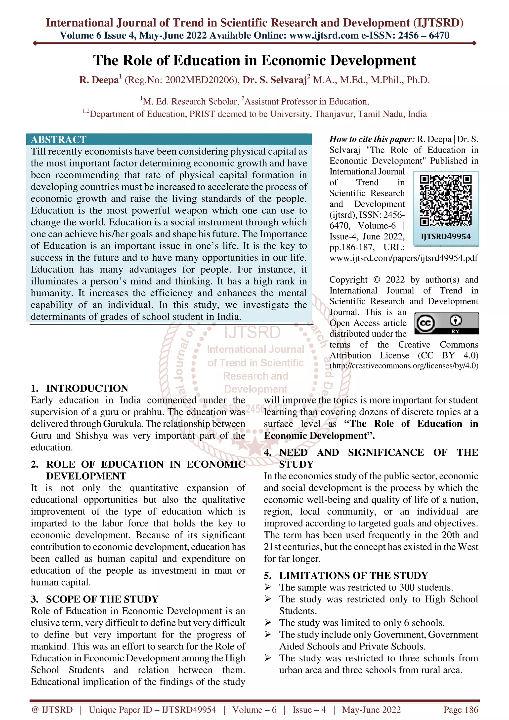 The Role of Education in Economic Development | PDF | Business ...