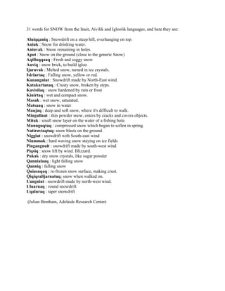 31 words for snow from the Inuit | DOC
