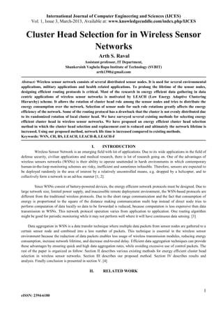 Cluster Head Selection for in Wireless Sensor Networks | PDF