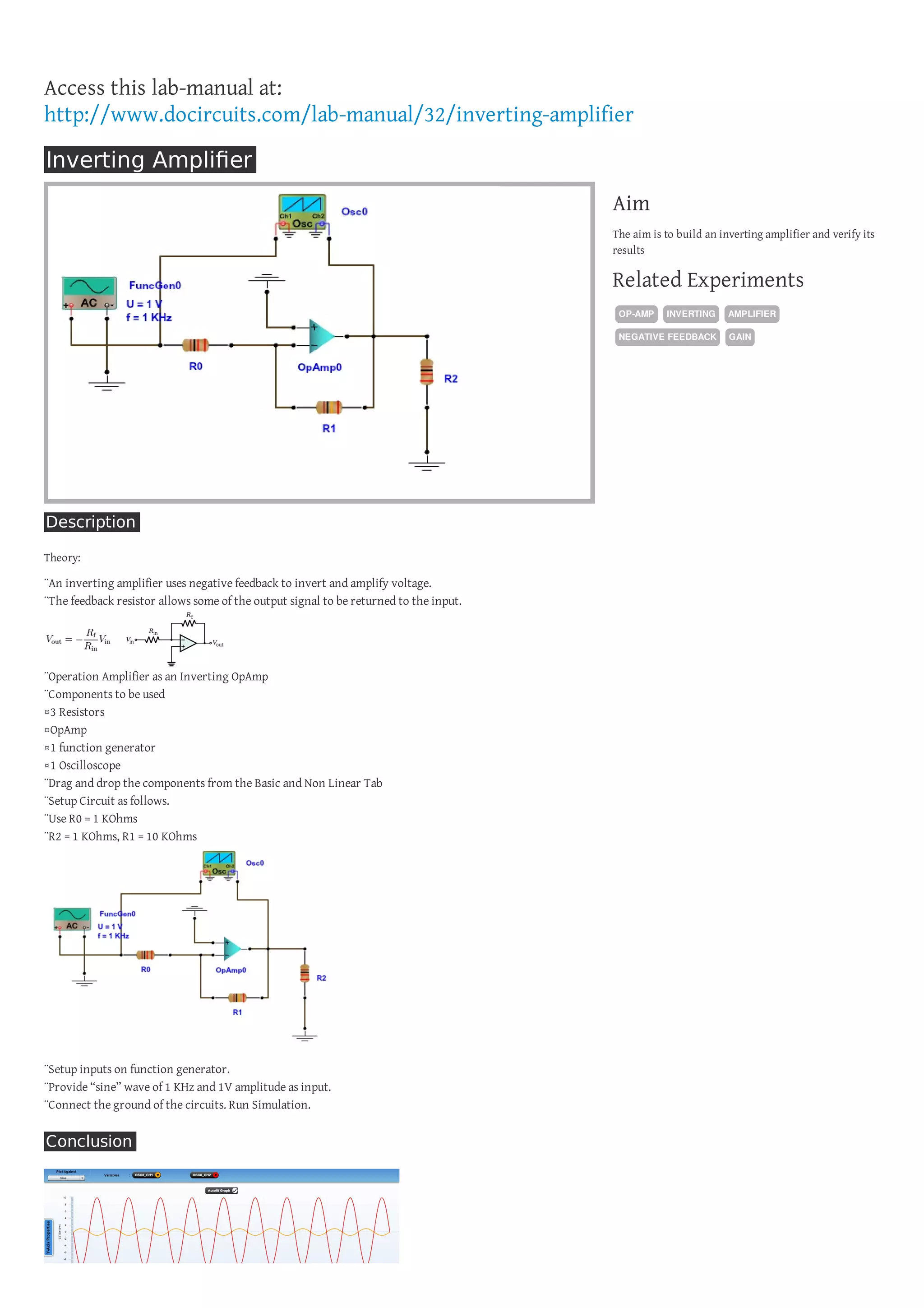 Inverting Amplifier : Op-amp | PDF