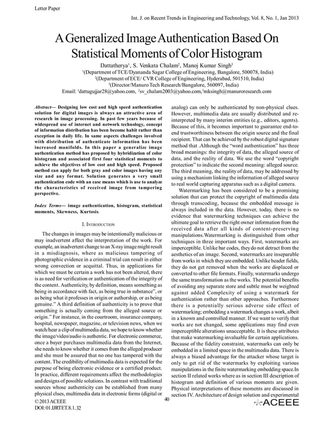 A Generalized Image Authentication Based On Statistical Moments of Color Histogram | PDF