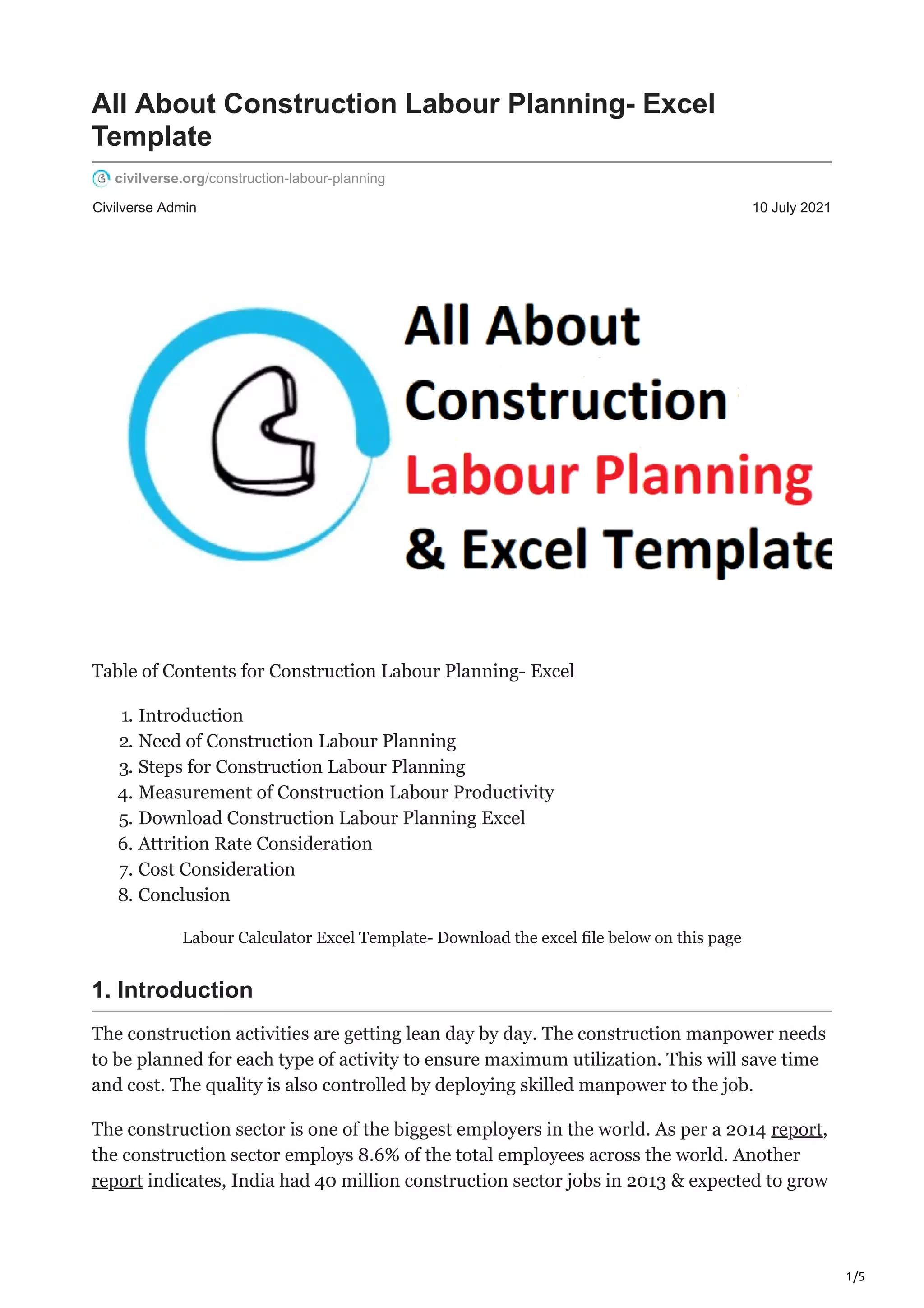 All About Construction Labour Planning- Excel Template | PDF