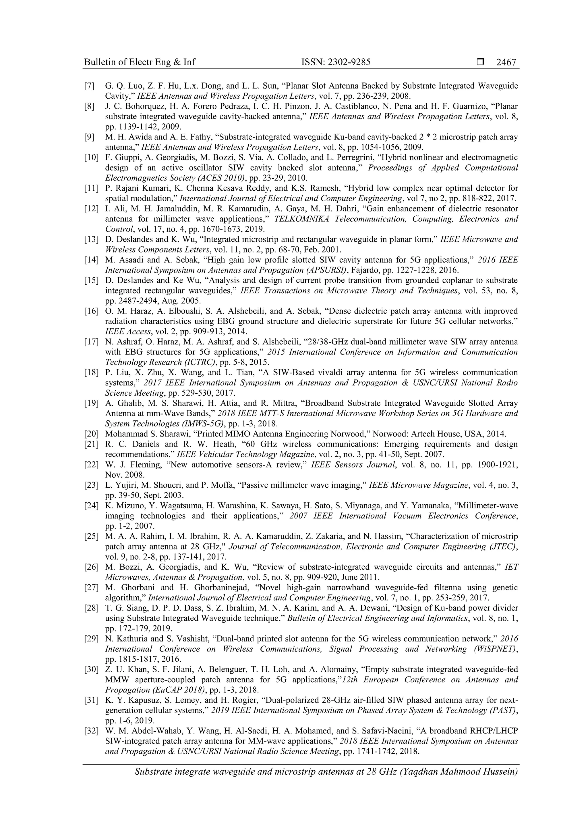 Substrate integrate waveguide and microstrip antennas at 28 GHz | PDF