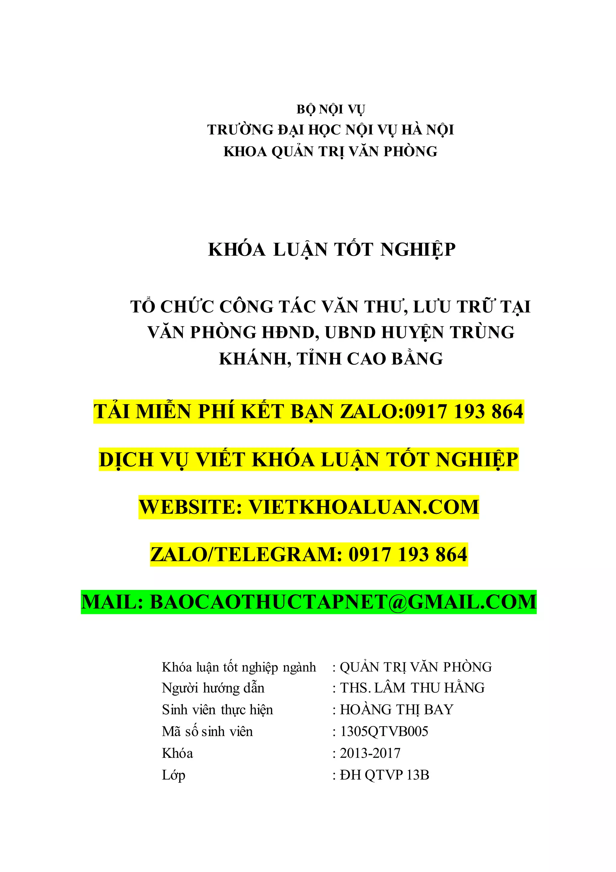 Khóa luận: Công tác văn thư, lưu trữ tại Văn phòng HĐND, UBND, HAY, 9 ...