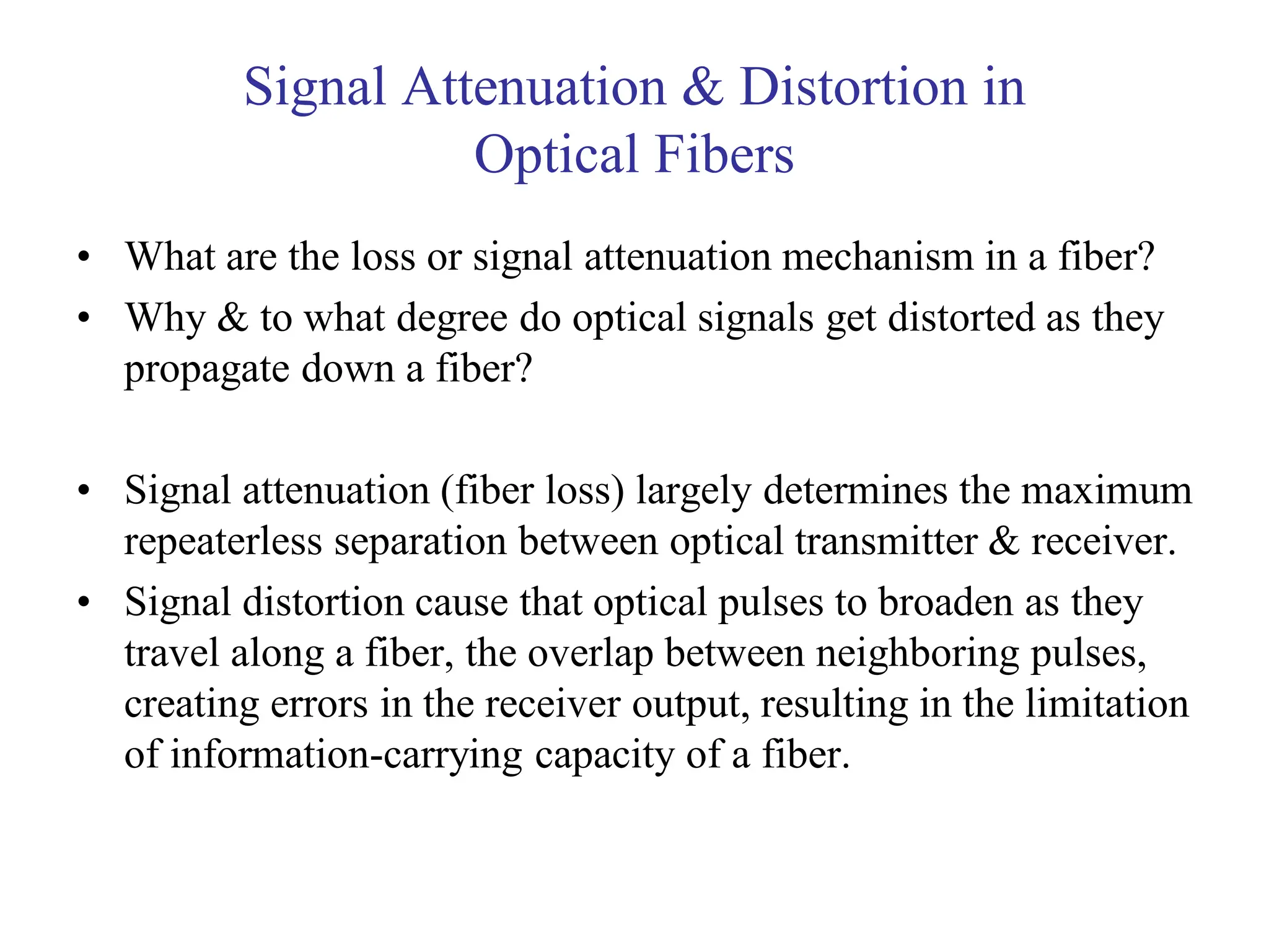 Signal degradation in optical fiber and losses | PDF