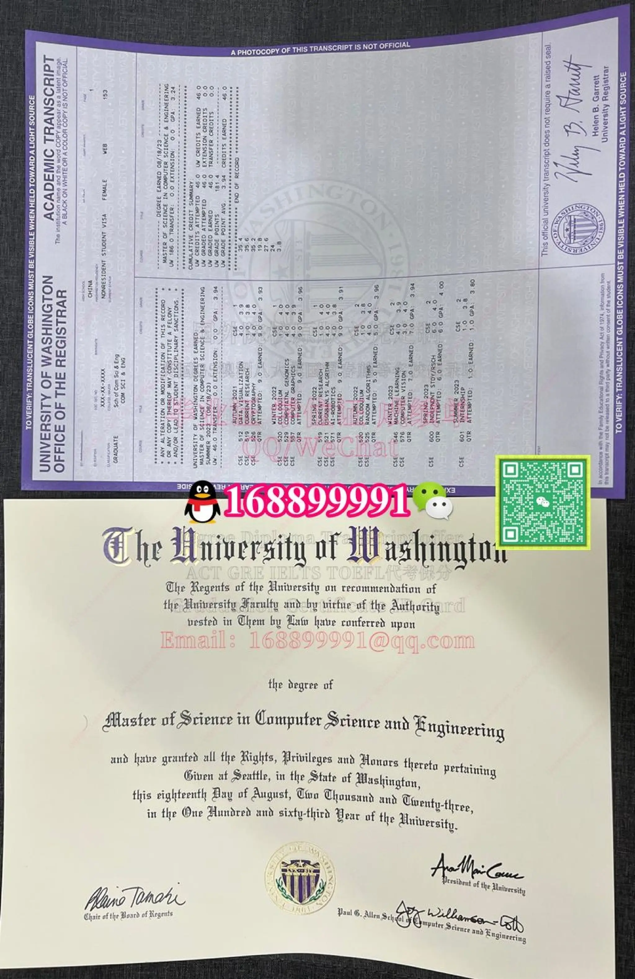 University of Washington degree offer diploma Transcript | PDF