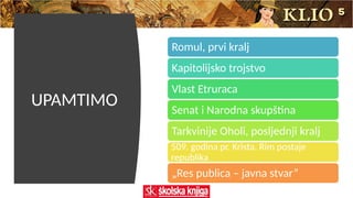 Razvoj Rima: Od Kraljevstva do Republike i Rimske Vojske | PPTX