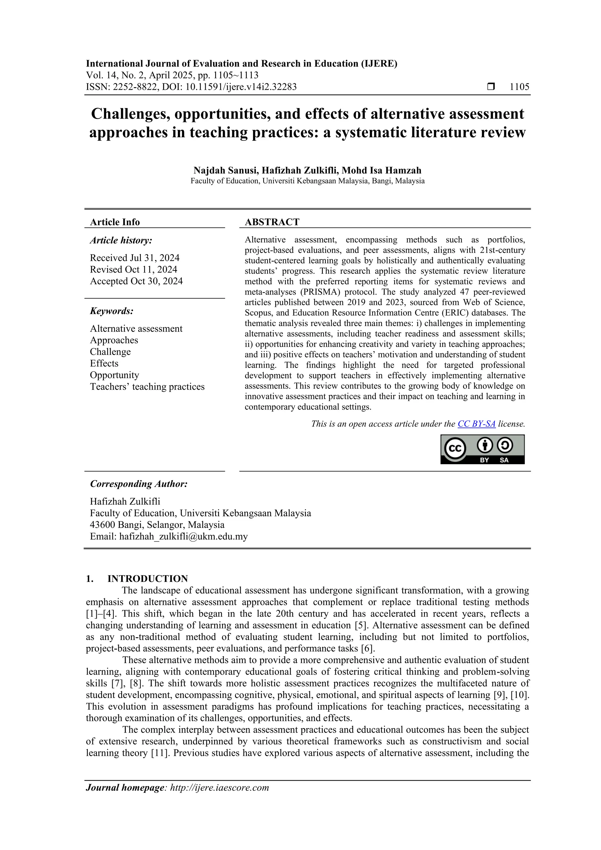 Challenges, opportunities, and effects of alternative assessment ...