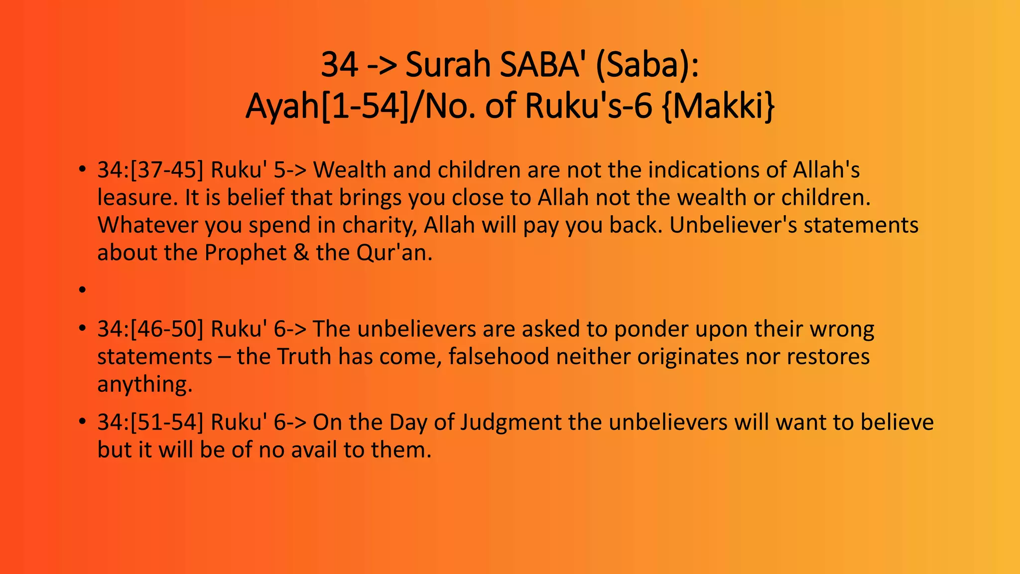 32-34 Contents of Surah Al Sajda Al Ahzab Saba | PPTX