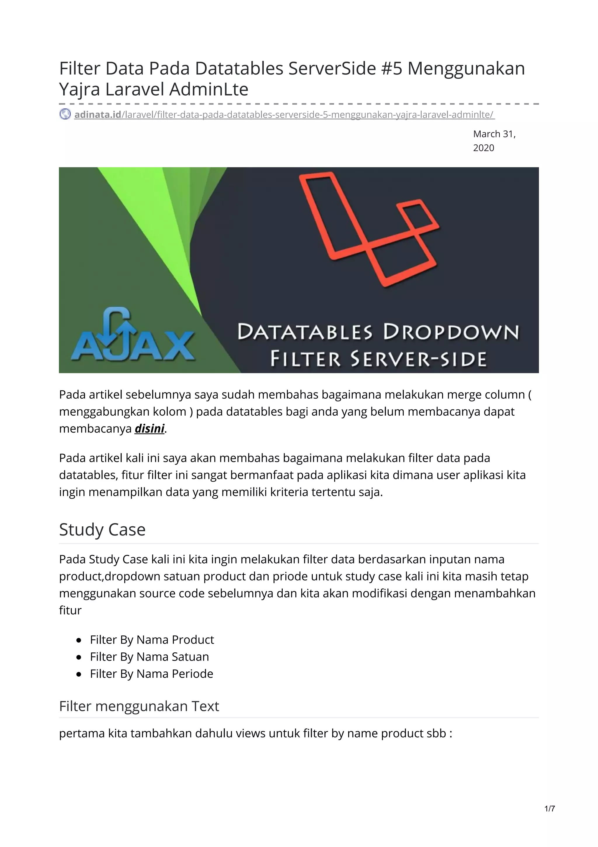 Filter Data Pada Datatables Server Side 5 Menggunakan Yajra Laravel Adminlte Ppt