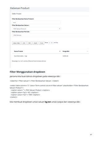 filter data pada datatables server side 5 menggunakan yajra laravel adminlte | PPT