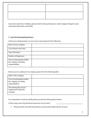 Preliminary Immigration Questionnaire | DOCX