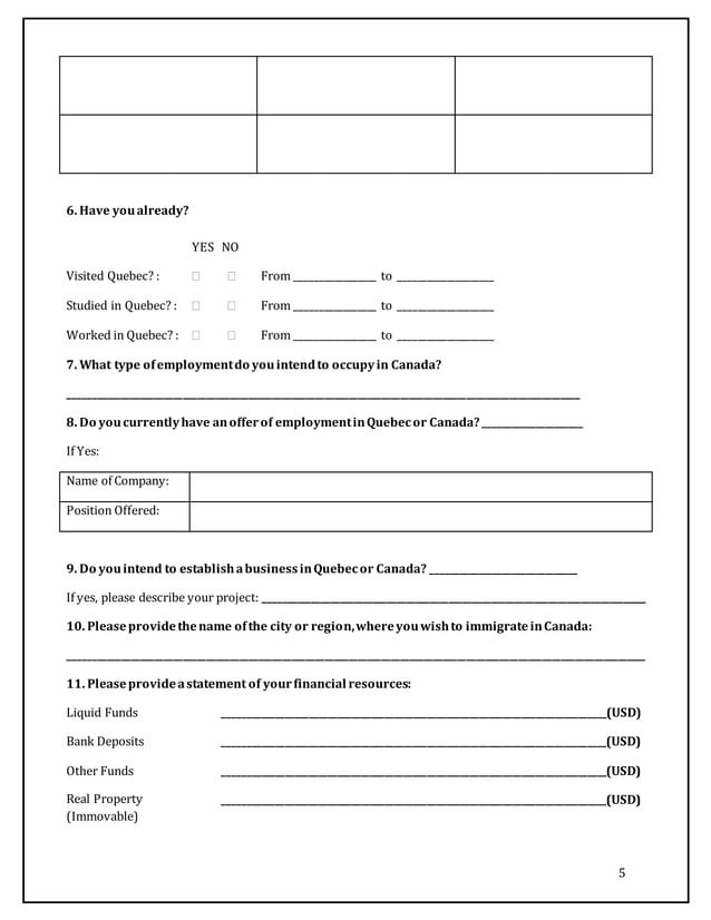Preliminary Immigration Questionnaire | DOCX