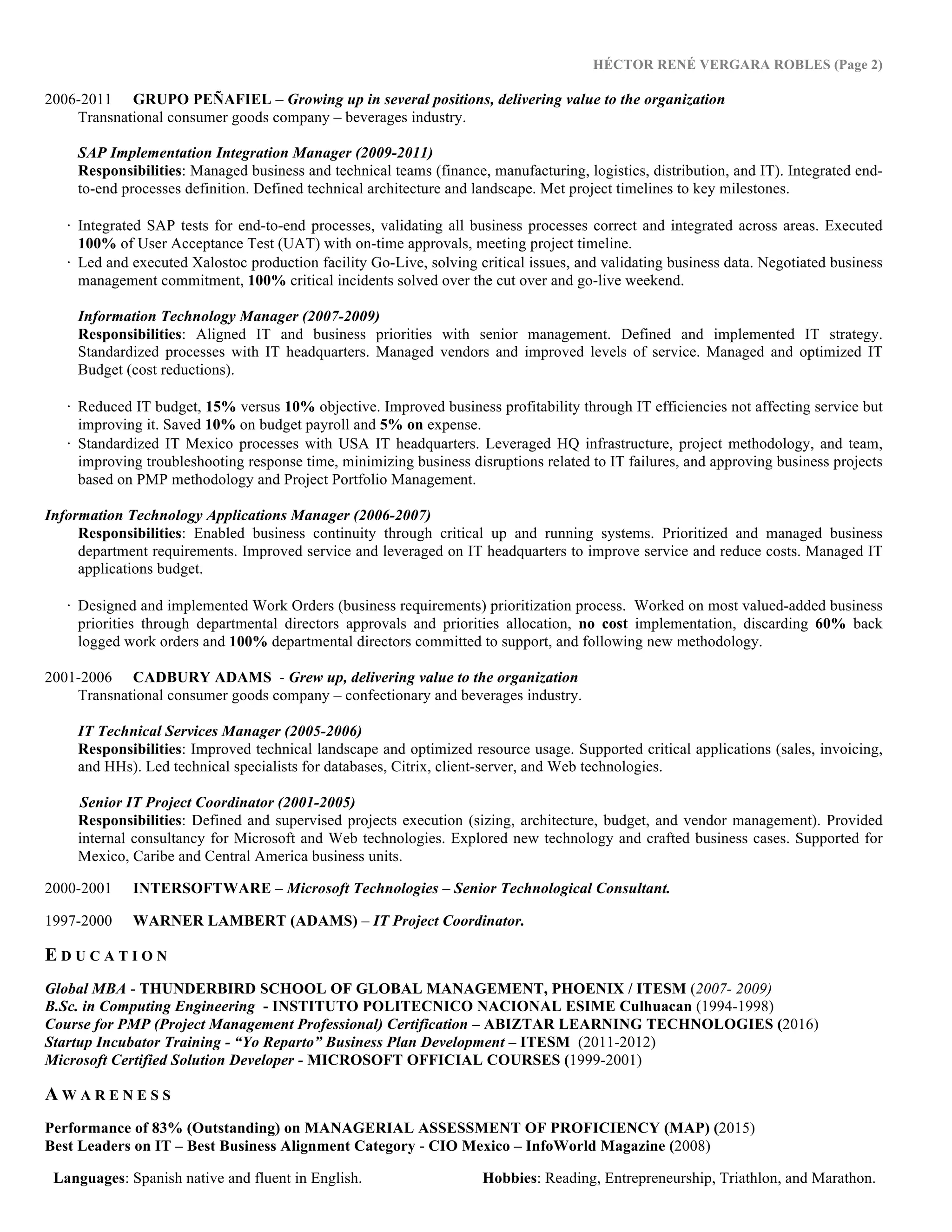 CV_Héctor_Vergara_IT_Business_Project_Manager_2016 | PDF