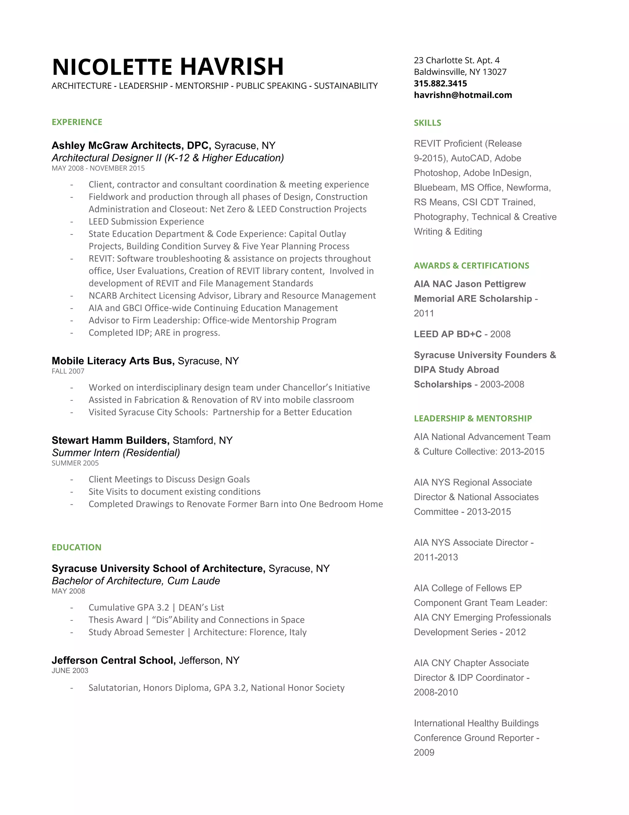Nicolette Havrish - Resume & Sample Pages | PDF