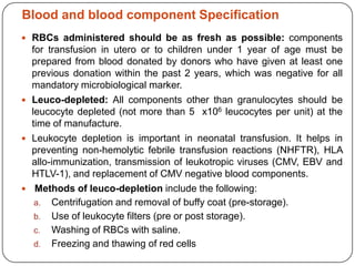 blood transfusion in neonates (British society of hematology) | PPTX