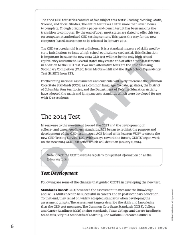 Teaching Adults: A 2014 GED Test Resource Book Sampler | PDF