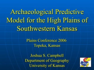 Archaeological Predictive Model for the High Plains of Southwestern ...