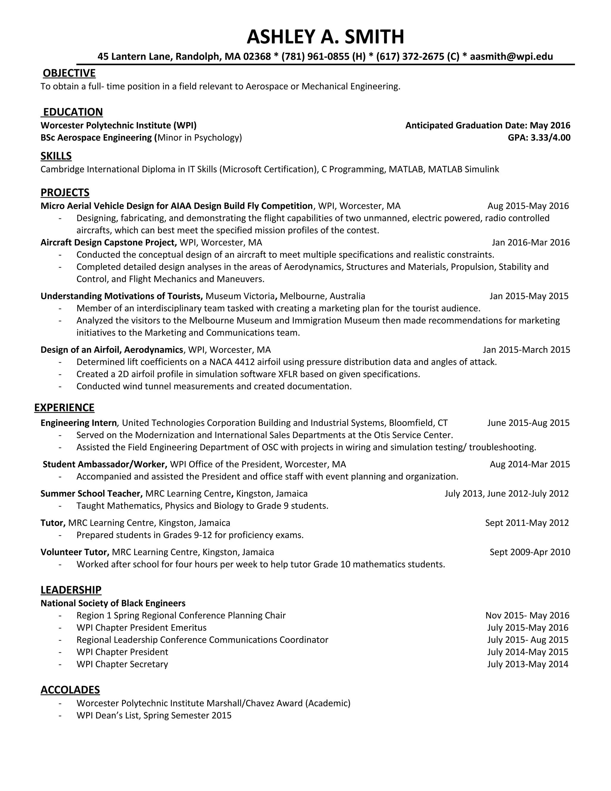 Resume for Ashley Smith | DOC