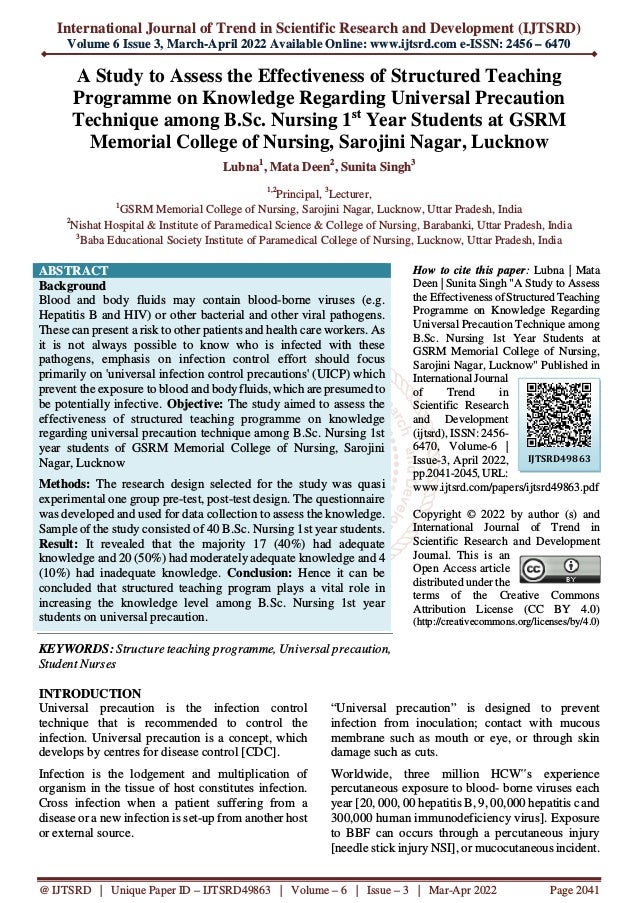 A Study to Assess the Effectiveness of Structured Teaching Programme on Knowledge Regarding ...