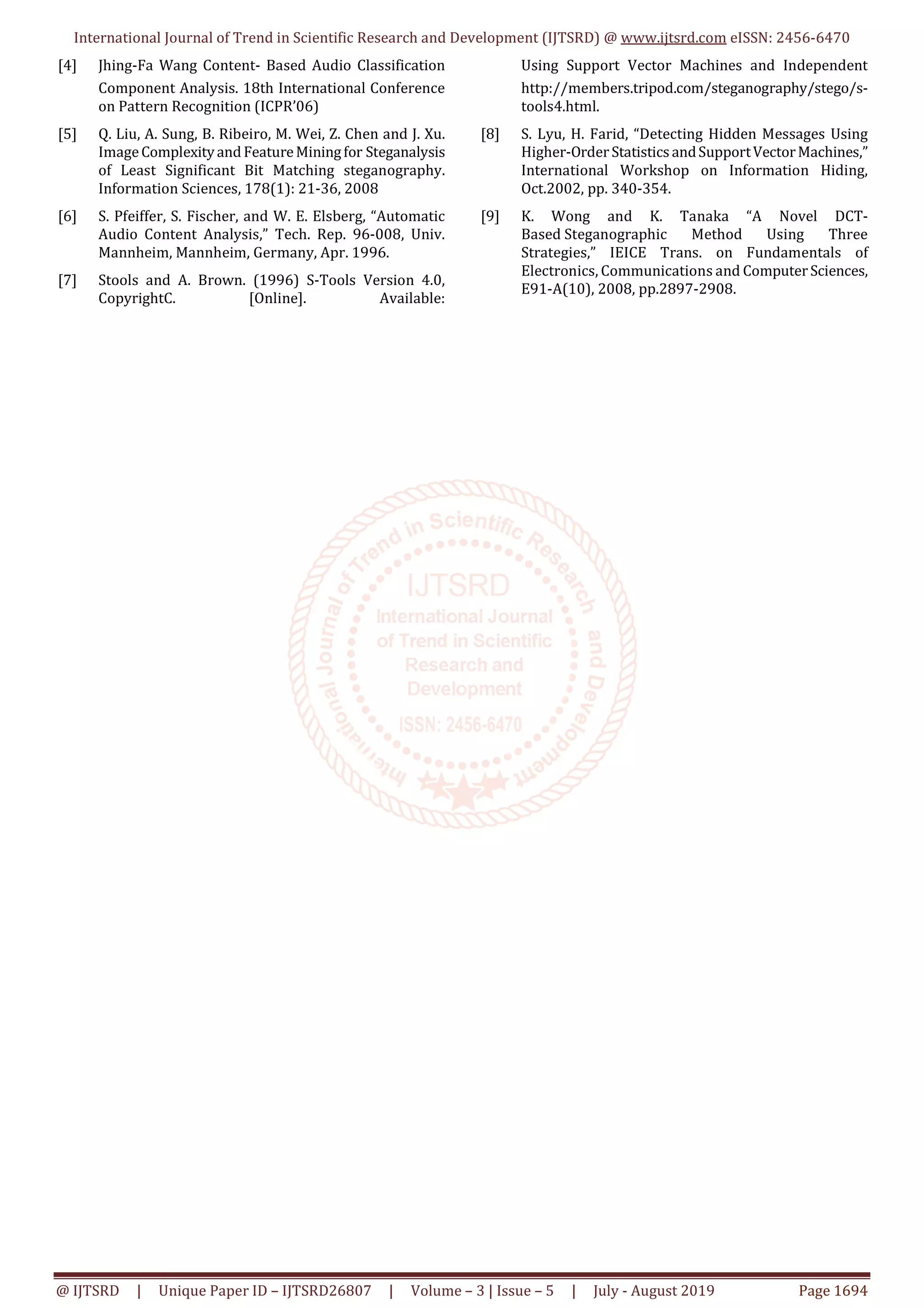 Audio Features Based Steganography Detection in WAV File | PDF
