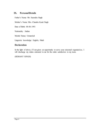 CV-HEMANT | DOCX | Computer Networking | Computing