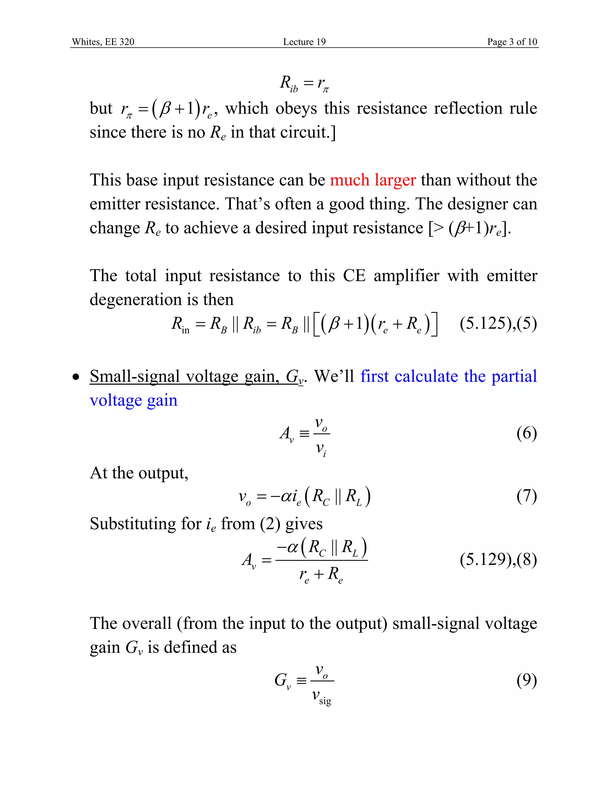 Common Emitter With Emitter Resistance Re | PDF