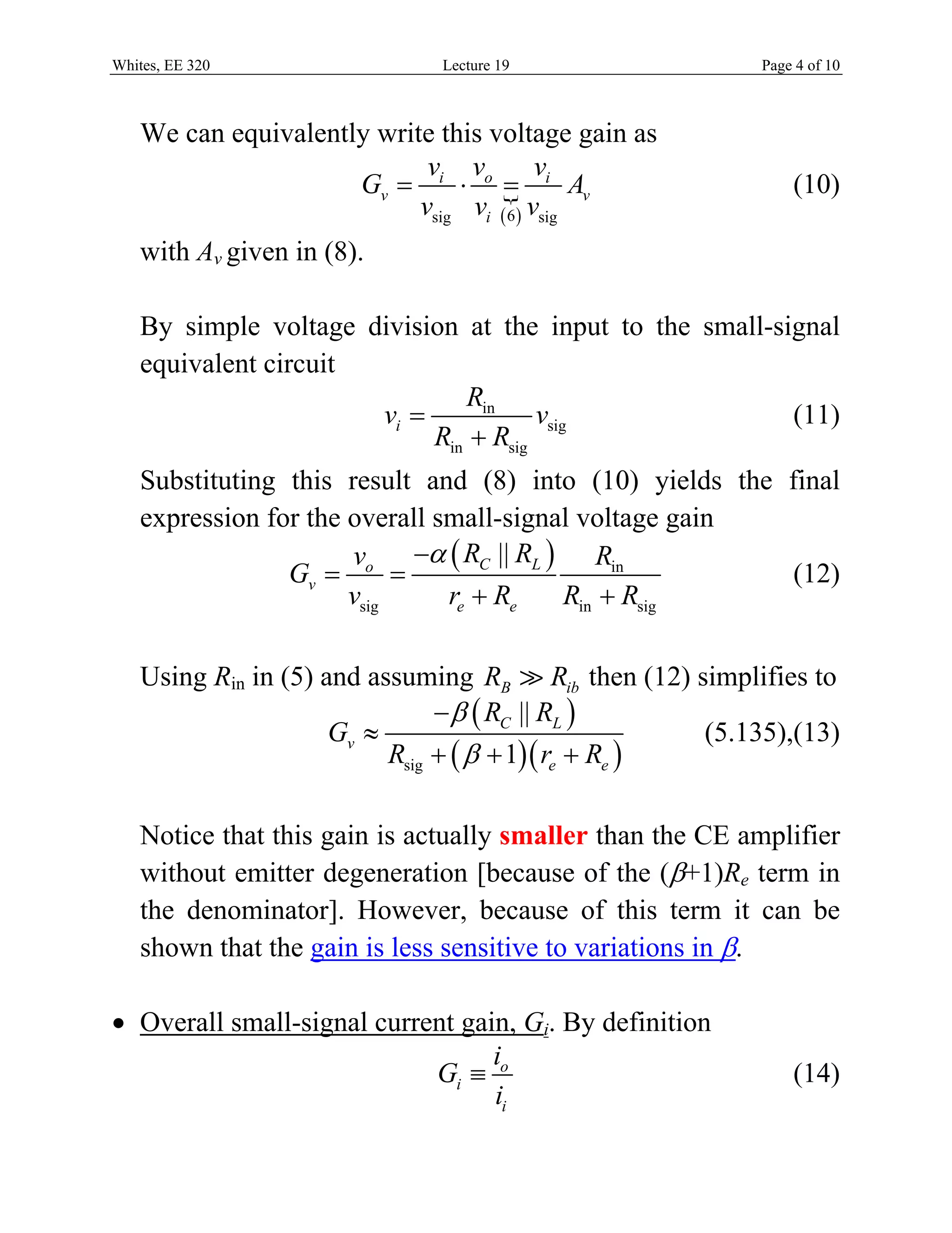 Common Emitter With Emitter Resistance Re | PDF
