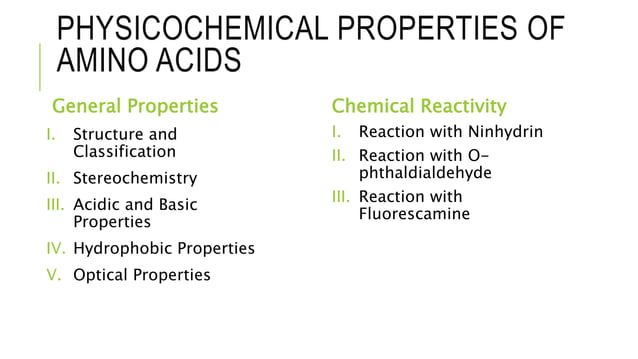 Physicochemical Properties of Amino Acids and Nutritional properties of ...