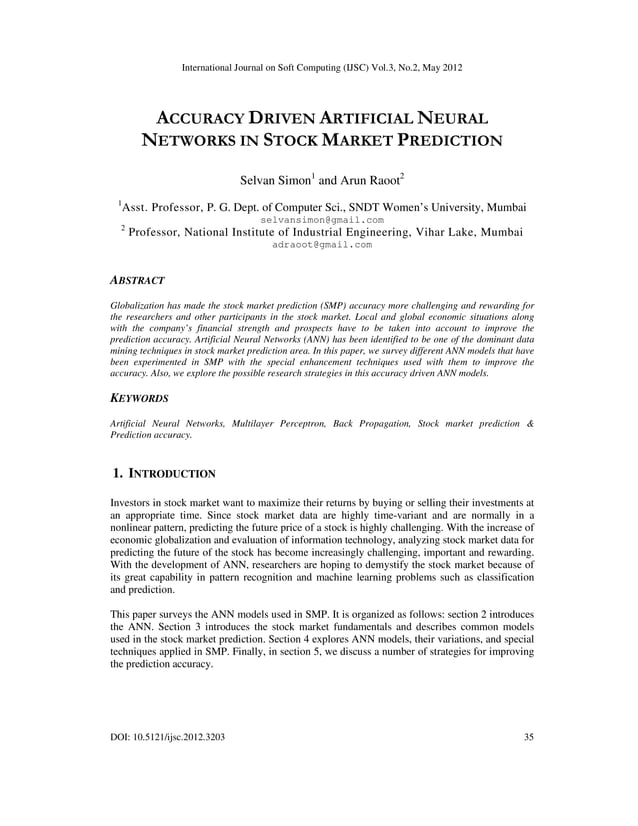 Accuracy Driven Artificial Neural Networks in Stock Market Prediction | PDF