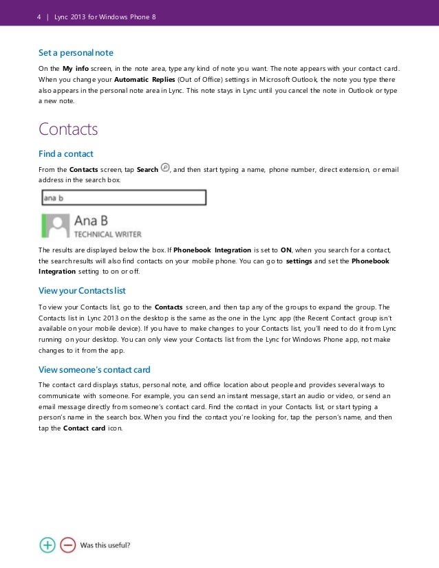 Microsoft Lync 2013 for Windows Mobile 8 - Training Template