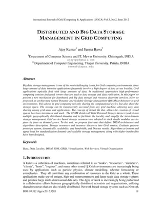 DISTRIBUTED AND BIG DATA STORAGE MANAGEMENT IN GRID COMPUTING | PDF