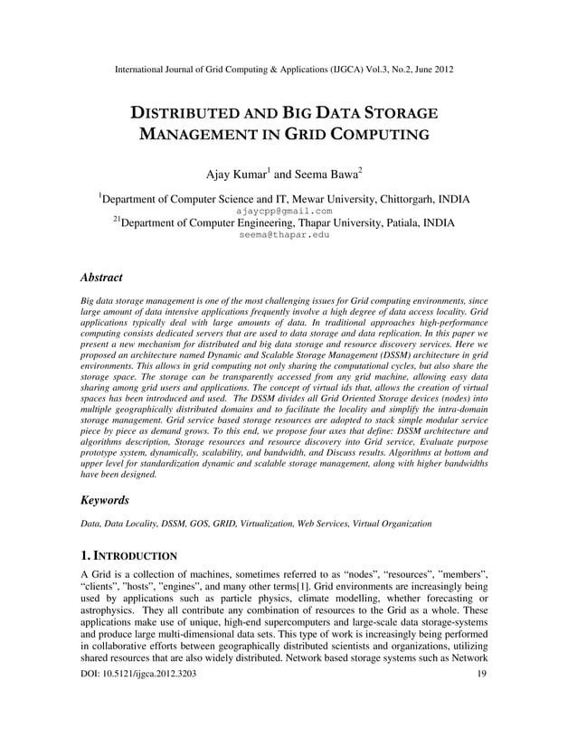 DISTRIBUTED AND BIG DATA STORAGE MANAGEMENT IN GRID COMPUTING | PDF