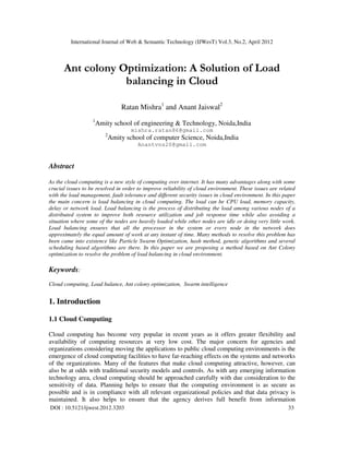 Ant colony Optimization: A Solution of Load balancing in Cloud | PDF