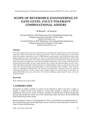 SCOPE OF REVERSIBLE ENGINEERING AT GATE-LEVEL: FAULT-TOLERANT COMBINATIONAL ADDERS | PDF