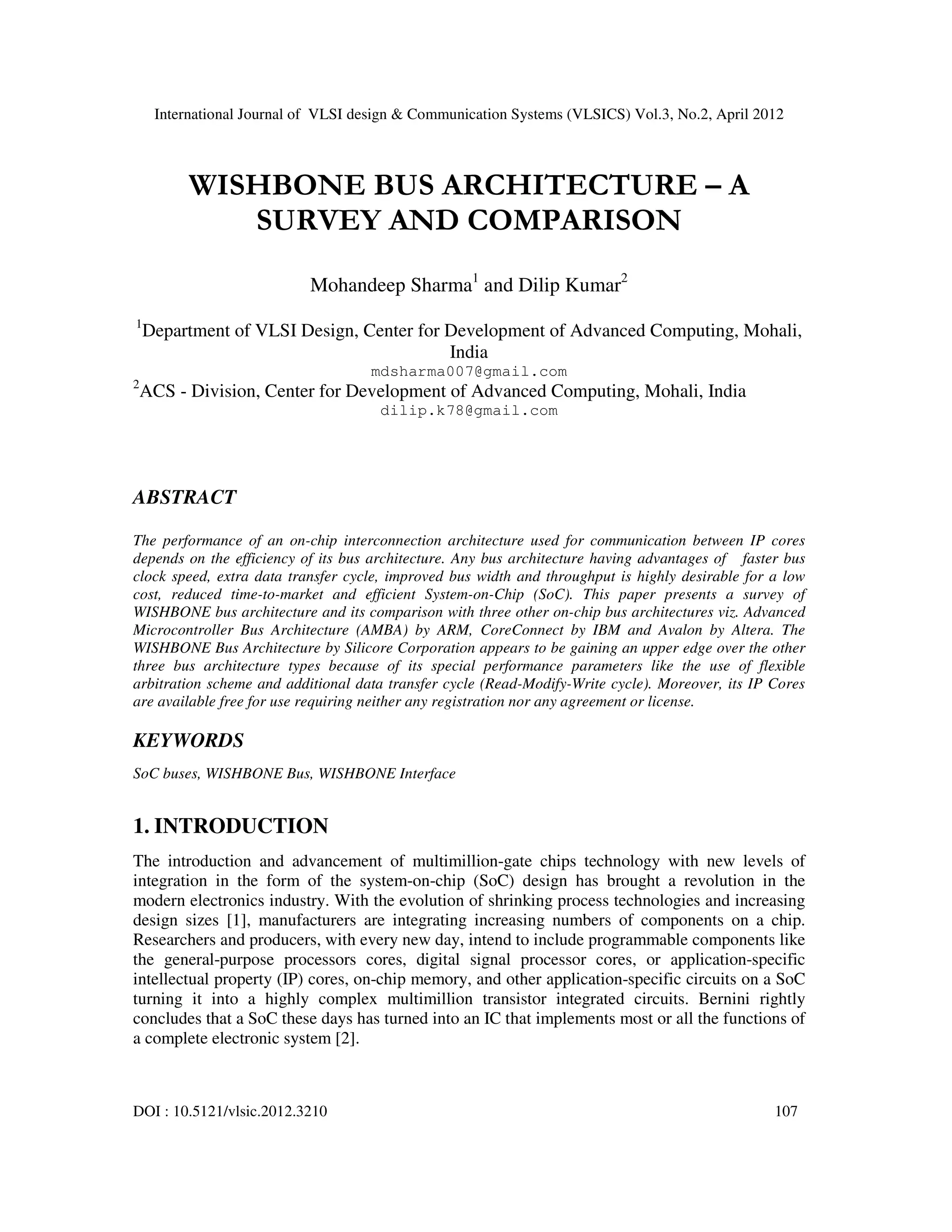 WISHBONE BUS ARCHITECTURE – A SURVEY AND COMPARISON | PDF