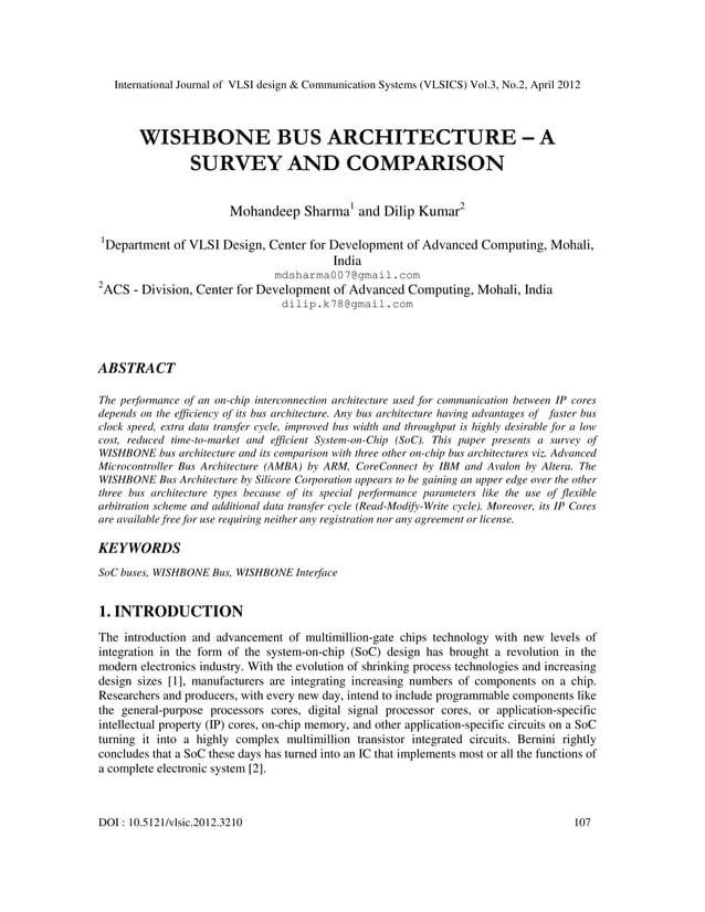 WISHBONE BUS ARCHITECTURE – A SURVEY AND COMPARISON | PDF